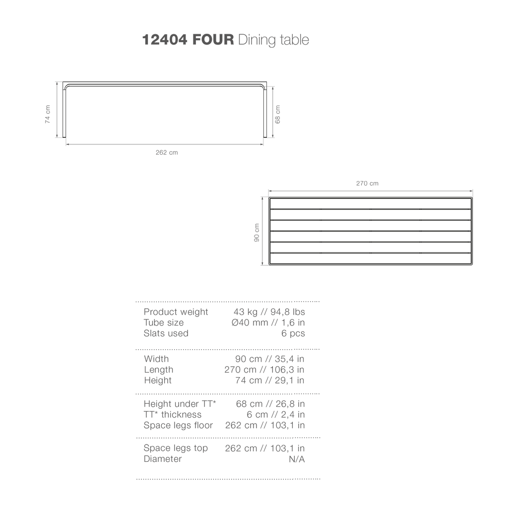 Buy Four Table - Black Top & Frame 270(CM) Online